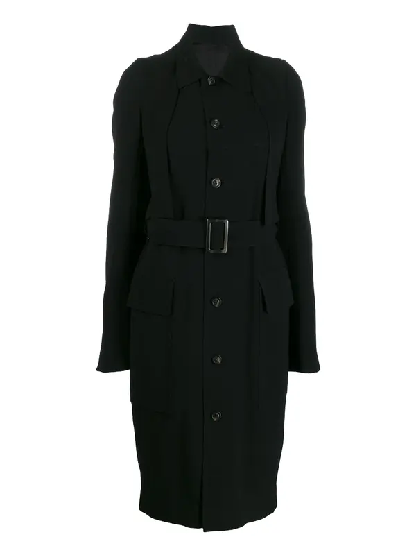 Rick Owens Single-breasted Belted Coat - Black