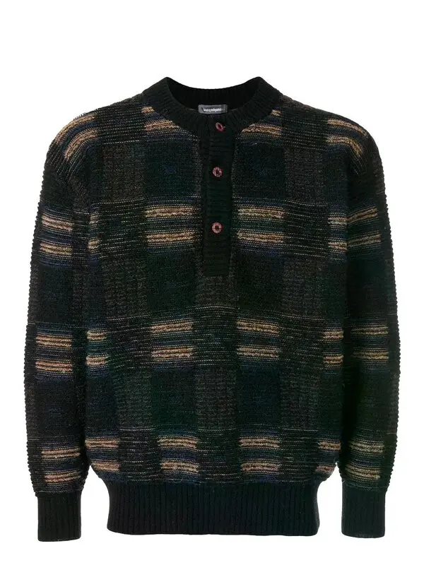 Issey Miyake Checked Buttoned Jumper - Black