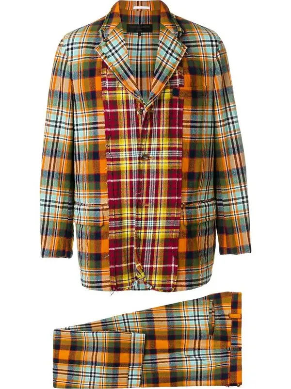 Comme Des Garçons 2000s Panelled Plaid Suit - Yellow