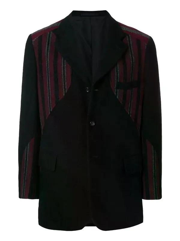 Comme Des Garçons Striped-panel Wool Blazer - Black