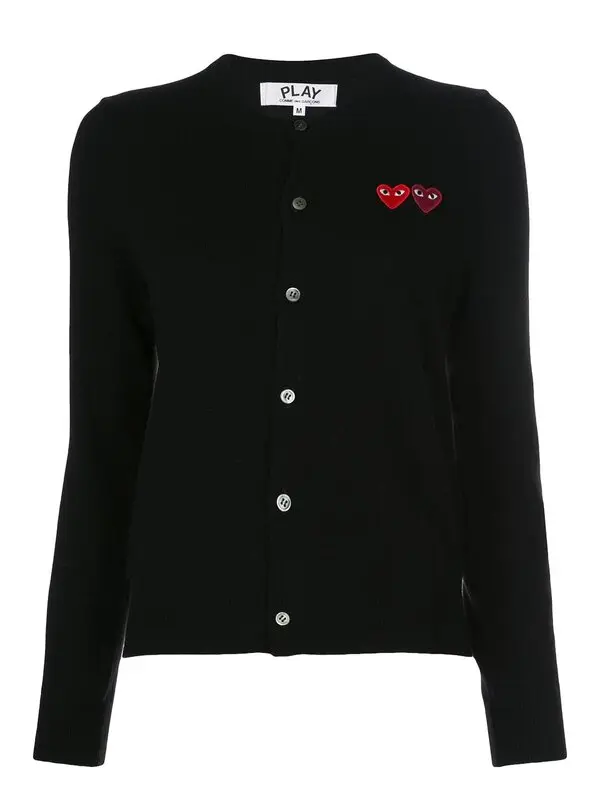 Play Comme Des Garcon Double Heart-patch Knit Cardigan - Black