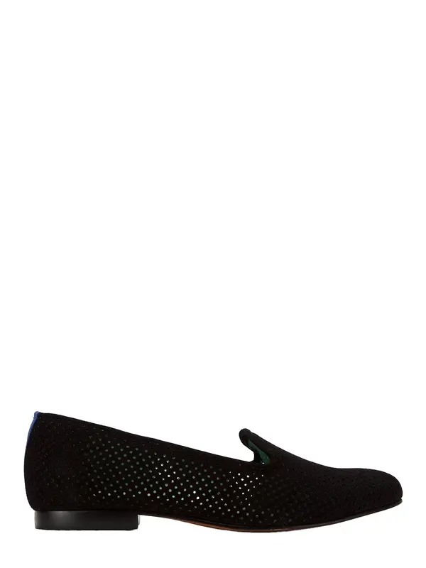 BIRD&CO Blue Bird Shoes Perforated Suede Loafers - Black