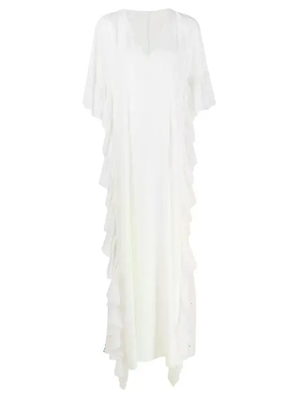 Alberta Ferretti Pleated Ruffle Maxi Gown - White