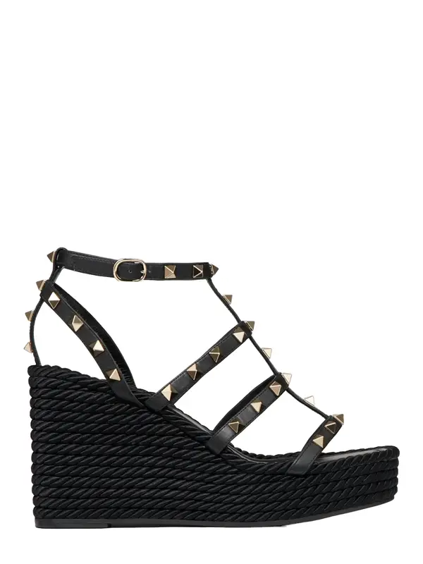 Valentino Garavani 95mm Rockstud Wedge Sandals - Black