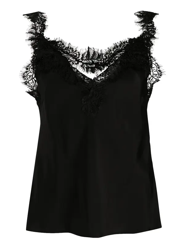 Gold Hawk Lace Panel Silk Blouse - Black
