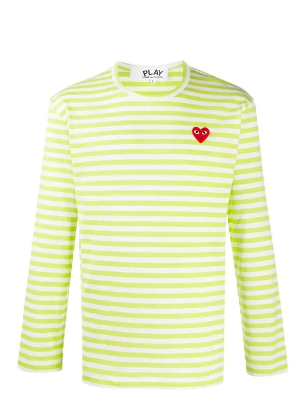 Play Comme Des Garcon Striped Heart-logo T-shirt - Green