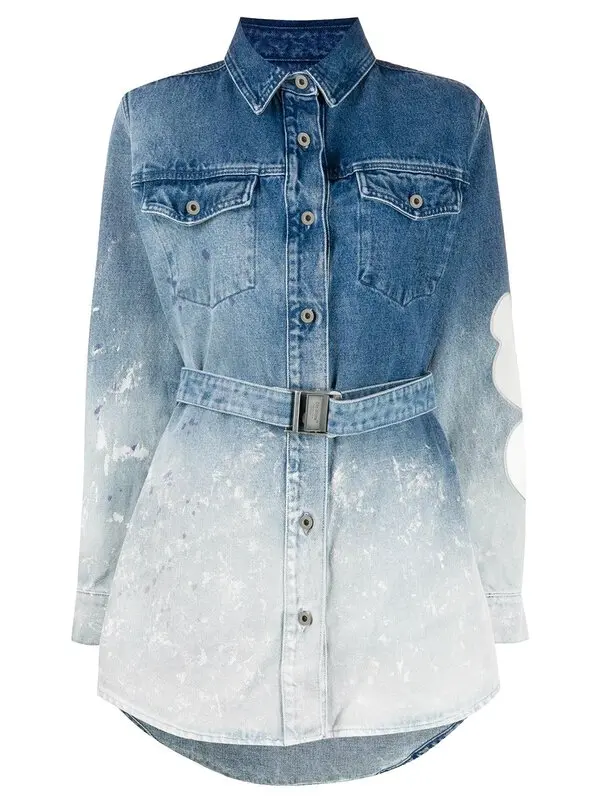 Off-White Gradient Denim Shirt Dress - Blue