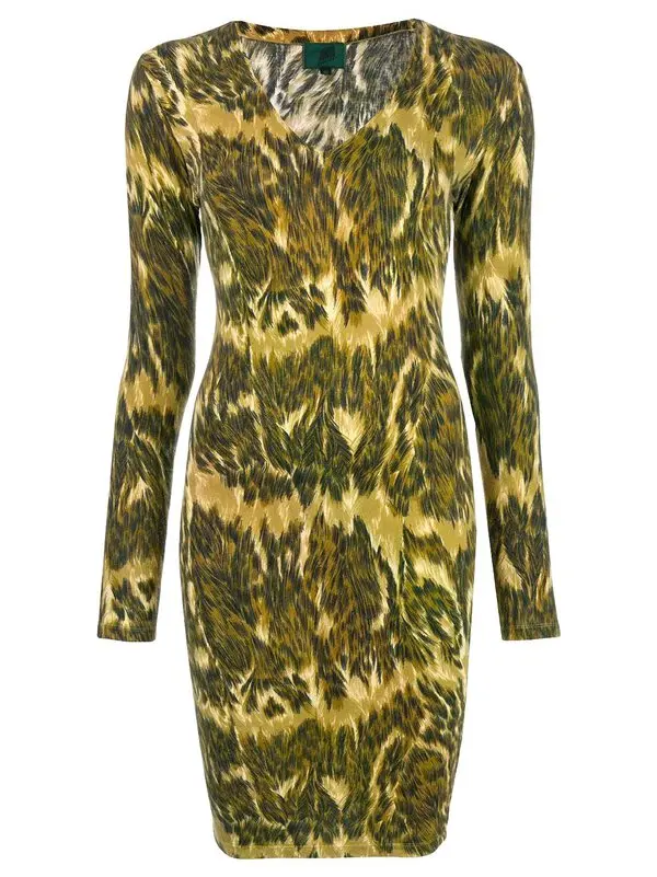 Jean Paul Gaultier V-neck Animal Print Mini Dress - Green