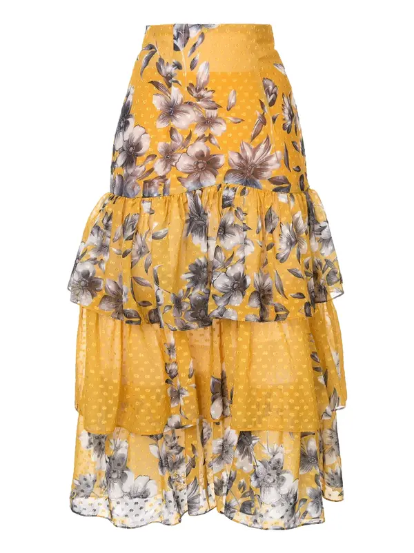 BAMBAH Floral Ruffle Skirt - Yellow