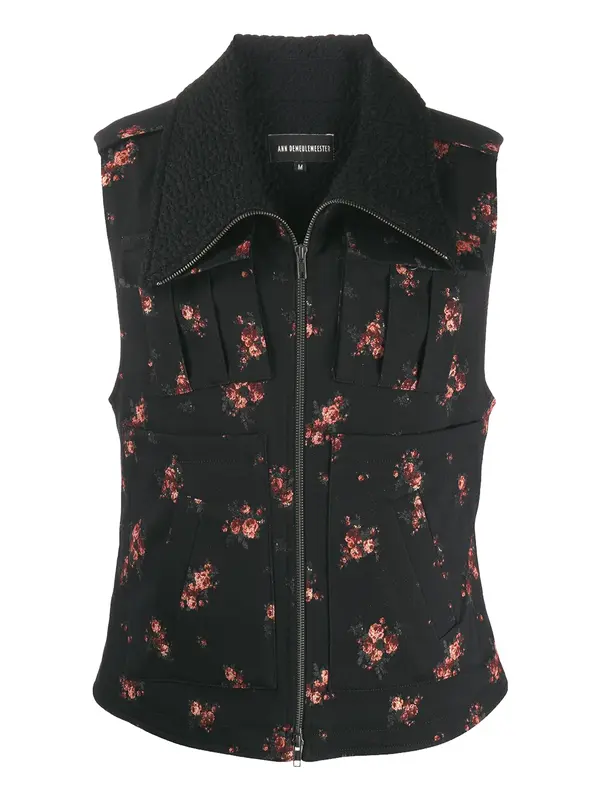 ANN DEMEULEMEESTER Floral Jacquard Gilet - Black