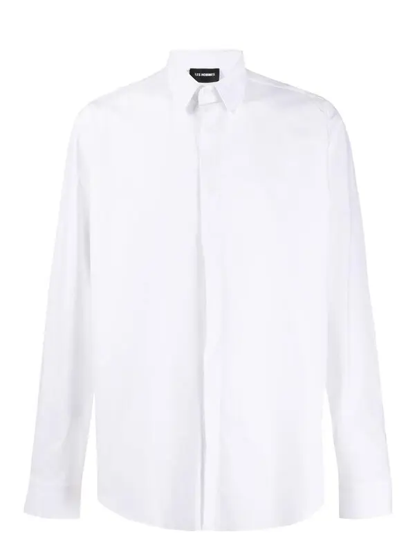 LES HOMMES Pointed Collar Plain Shirt - White