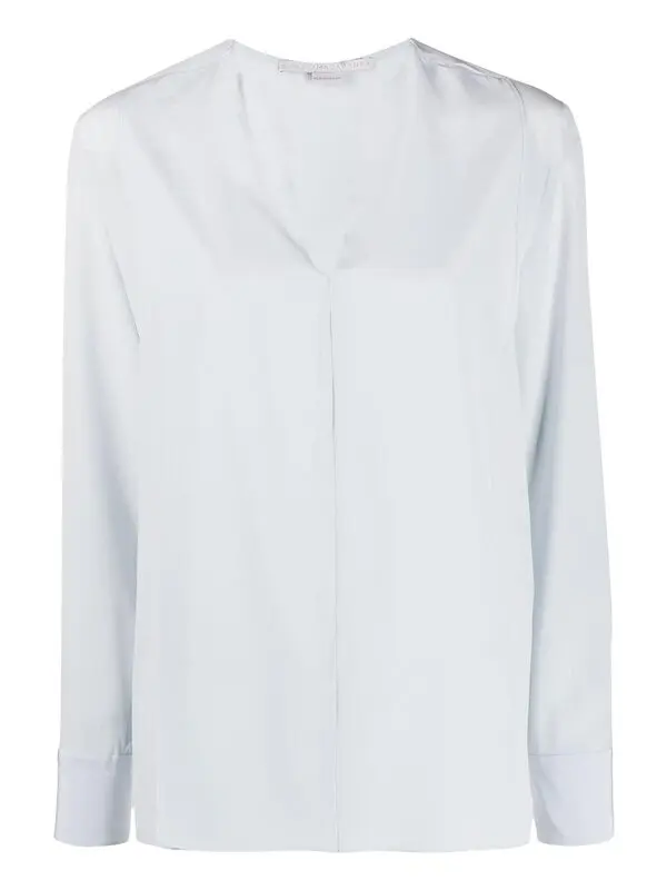 Stella McCartney V-neck Long Sleeve Silk Blouse - Blue