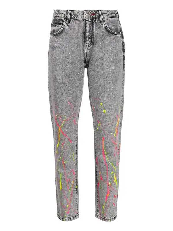 Philipp Plein Paint-splatter Straight-leg Jeans - Black