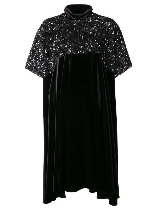 Talbot Runhof Asymmetric Hem Sequined Dress - Black