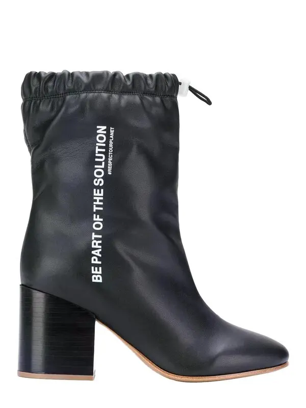 F_WD Leather Drawstring Ankle Boots - Black