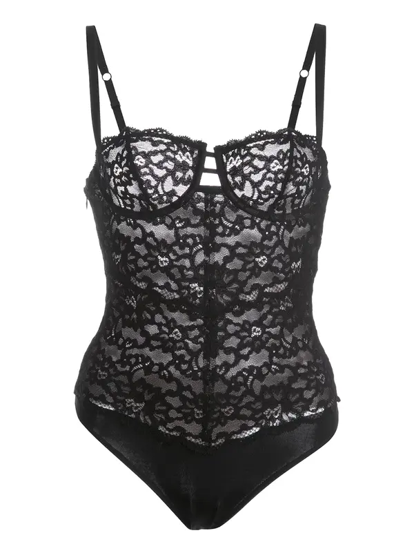 Fleur Du Mal Charlotte Lace Balconette Bodysuit - Black