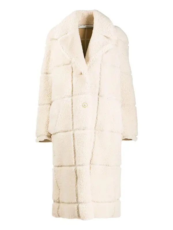 Off-White Grid Motif Shearling Coat - White