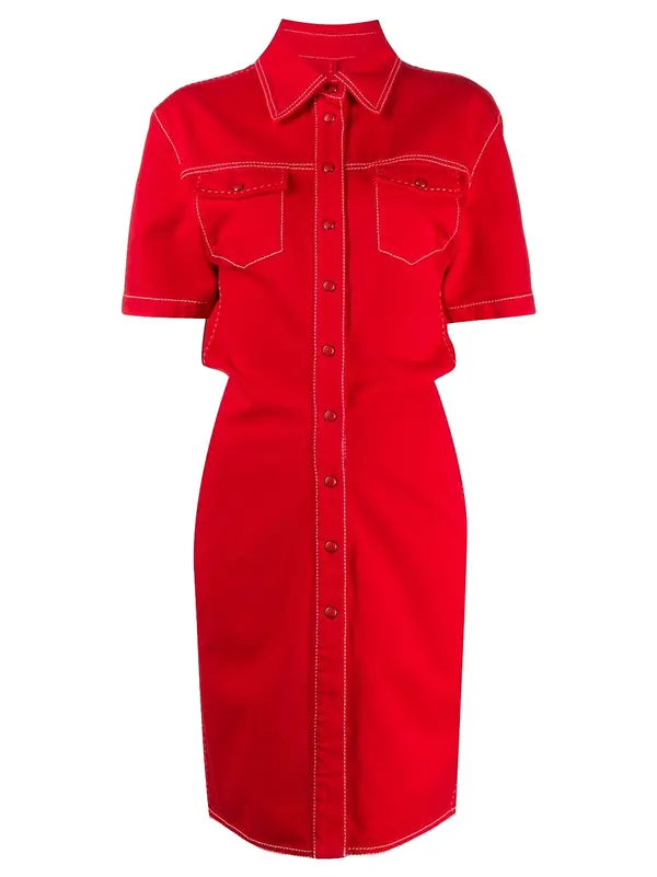 Off-White Denim Shirt Dress - Red