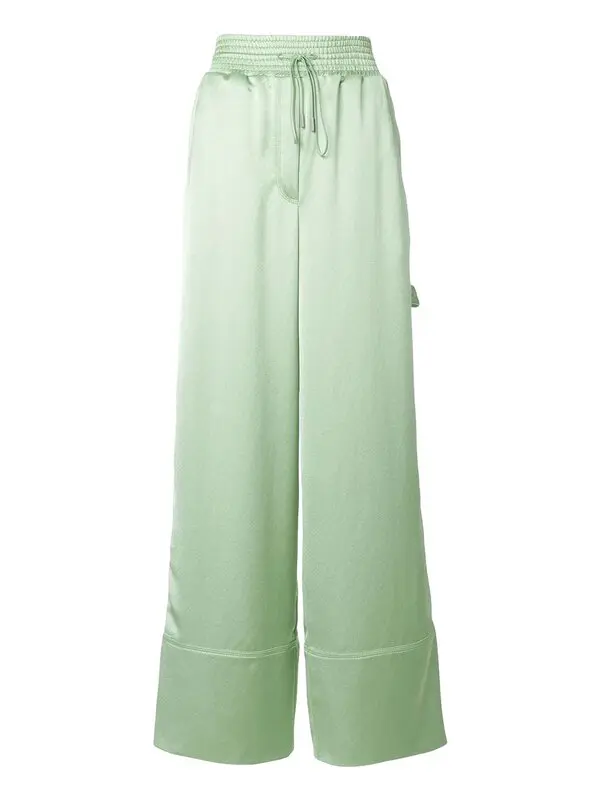 Off-White Satin Wide-leg Trousers - Green