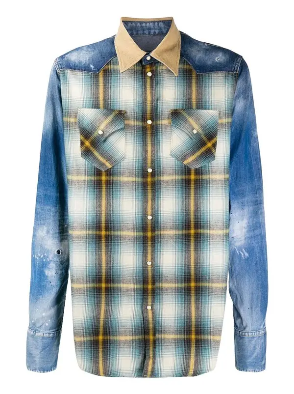 Dsquared2 Patchwork Button Shirt - Blue