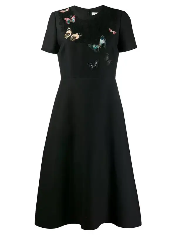 Valentino Garavani Embroidered Crêpe Couture Dress - Black