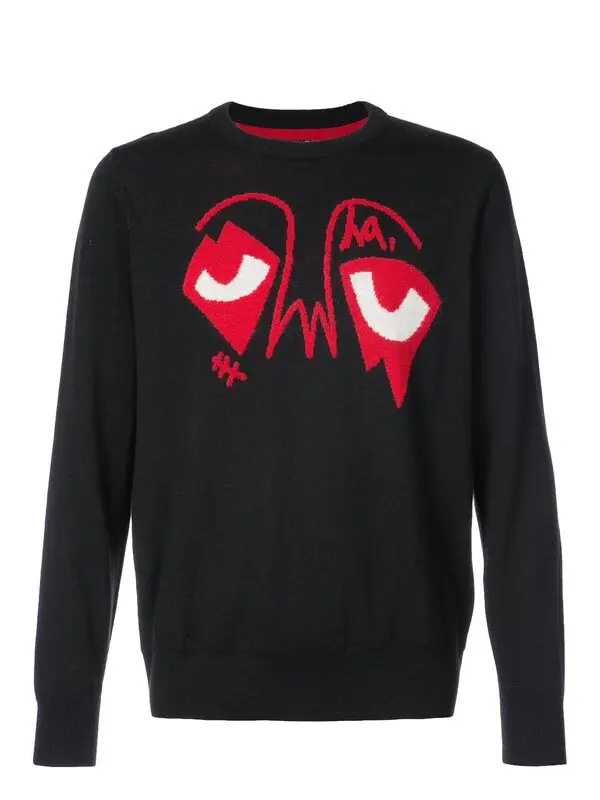 HACULLA. Eyez On Da World Merino Wool Jumper - Black
