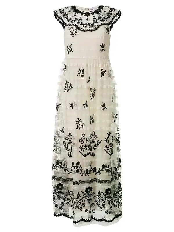 Red Valentino Floral Embroidered Maxi Dress - White