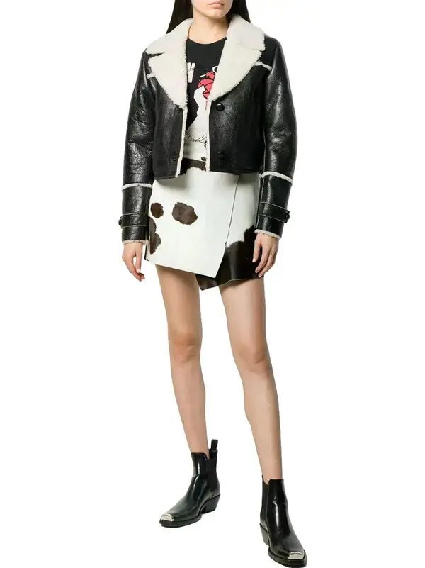 HTC LOS ANGELES Two-tone Cropped Shearling Lined Jacket - Black