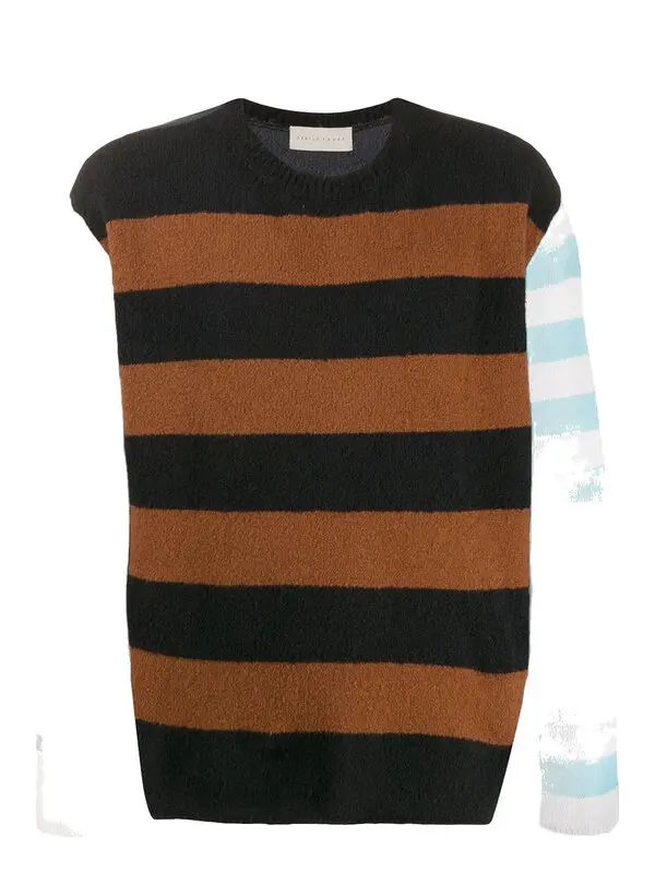 PAURA Panelled Striped Jumper - Brown