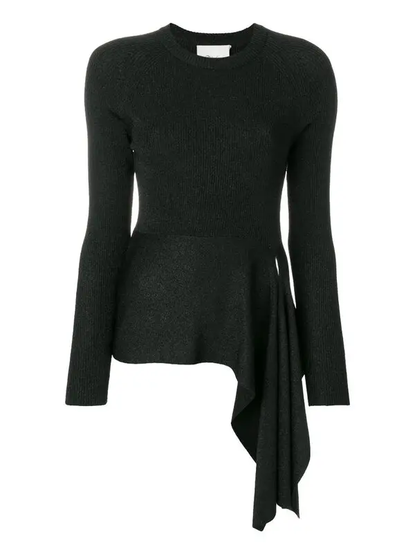 3.1 Phillip Lim Ribbed Top With Tie Detailing - Black