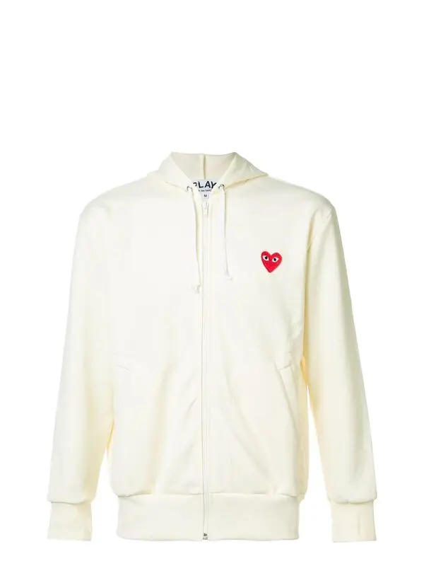 Play Comme Des Garcon Embroidered Zip Up Hoodie - White