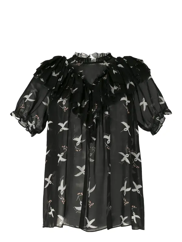 MACGRAW Migration Bird Print Blouse - Black