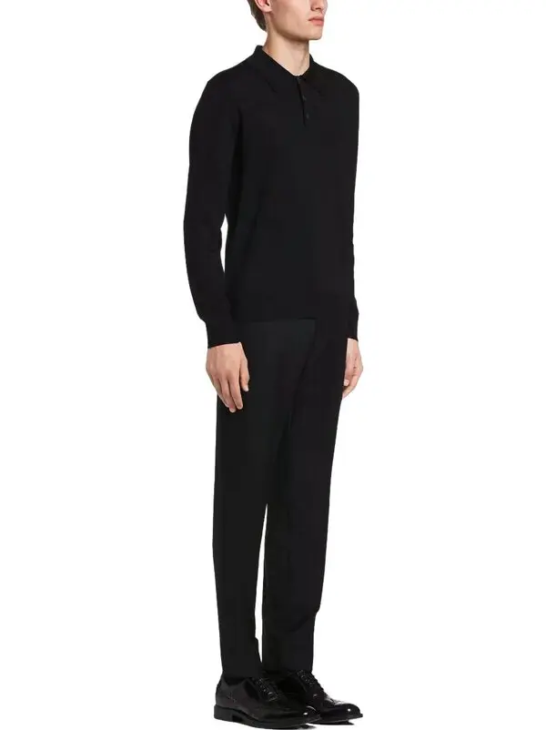 Prada Worsted Wool Polo Shirt - Black