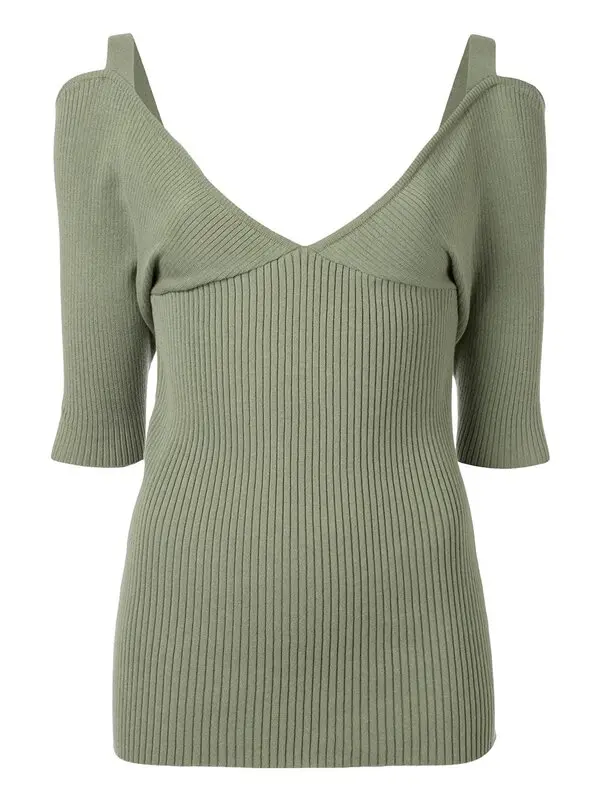 MULLER OF YOSHIOKUBO V-neck Ribbed Top - Green