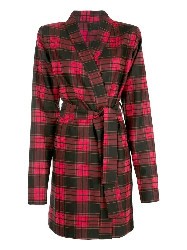 BEN TAVERNITI UNRAVEL PROJECT Plaid Belted Virgin Wool Coat - Red