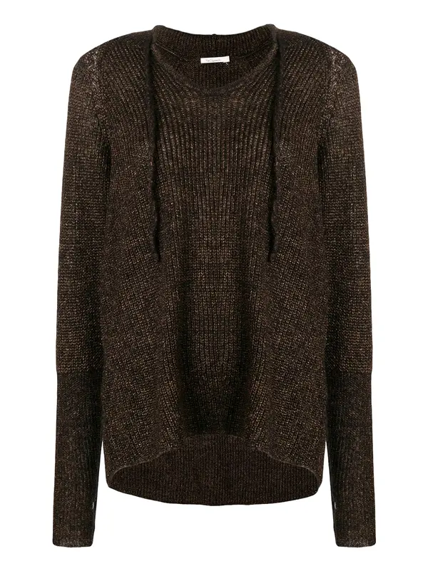 MES DEMOISELLES Knitted Hoodie - Brown