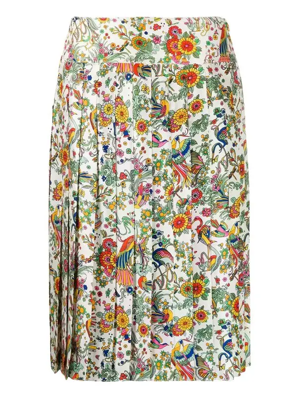 Tory Burch Floral Print Pleated Skirt - White