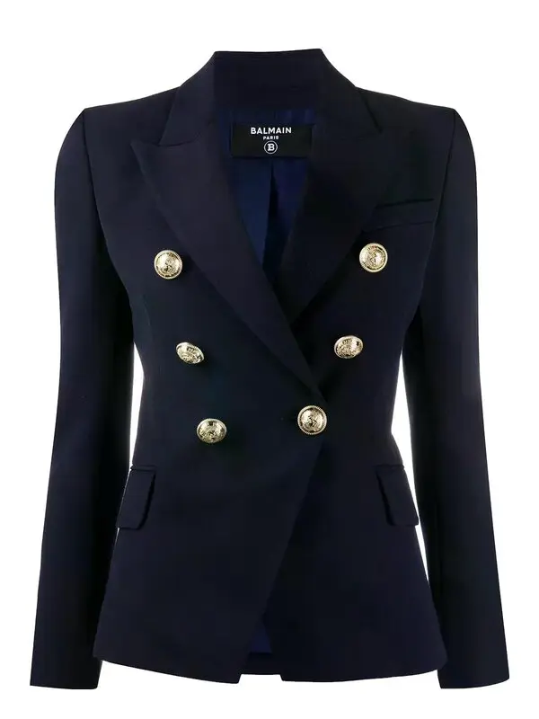 Balmain Double-breasted Fitted Blazer - Blue