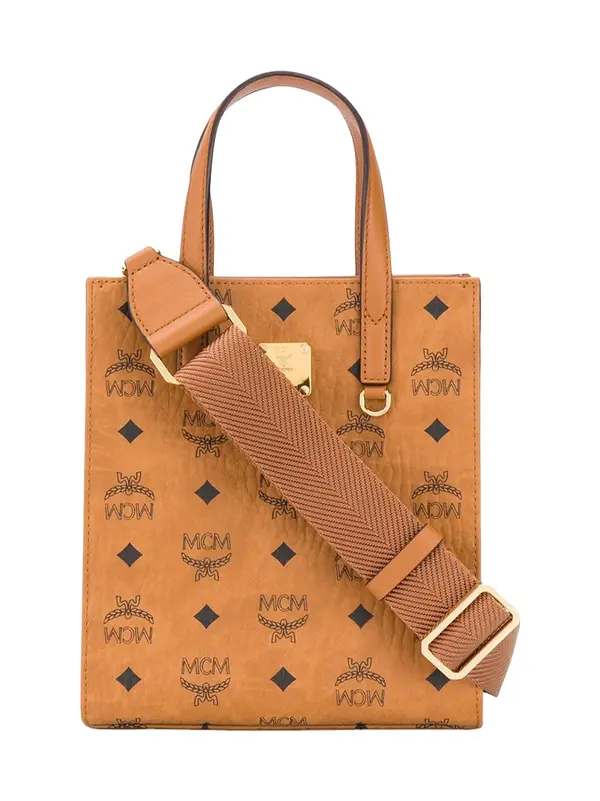 Mcm Monogram Print Tote - Brown