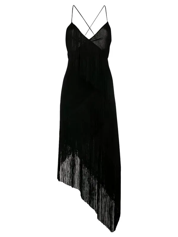 Givenchy Cascading Fringe Slip Dress - Black