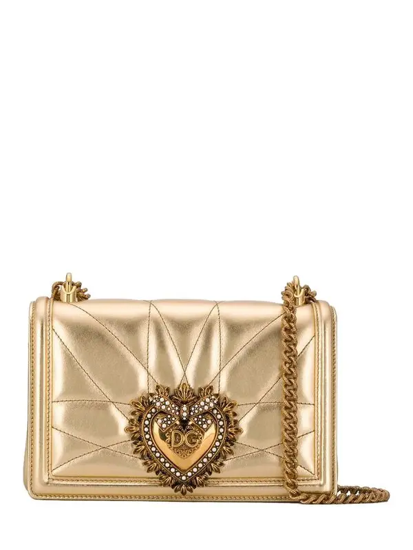 Dolce & Gabbana Medium Devotion Quilted Crossbody Bag - Gold
