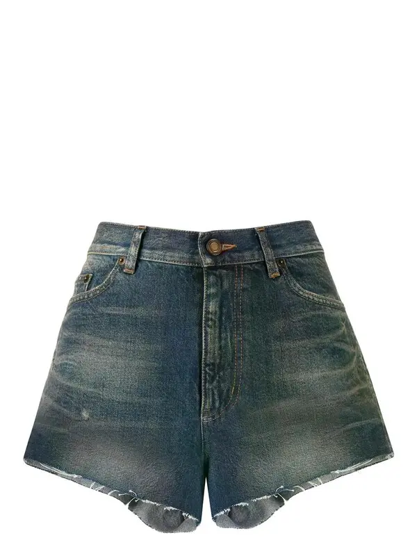Saint Laurent High-waisted Denim Shorts - Blue