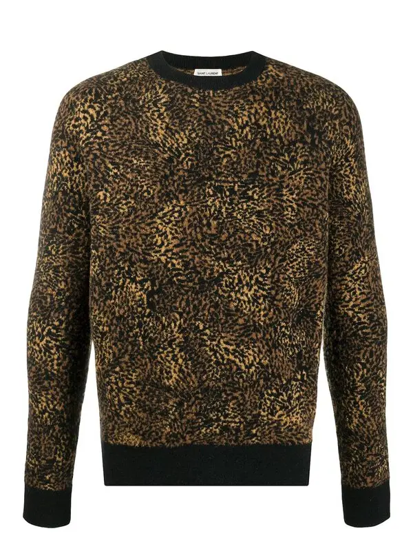 Saint Laurent Leopard Jacquard Jumper - Brown