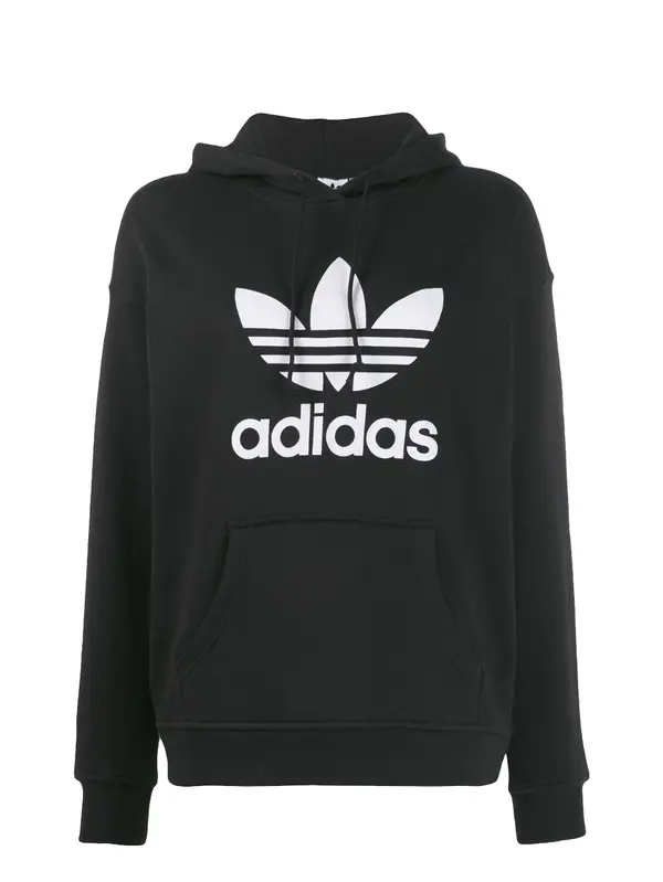 Adidas Trefoil Logo Print Hoodie - Black