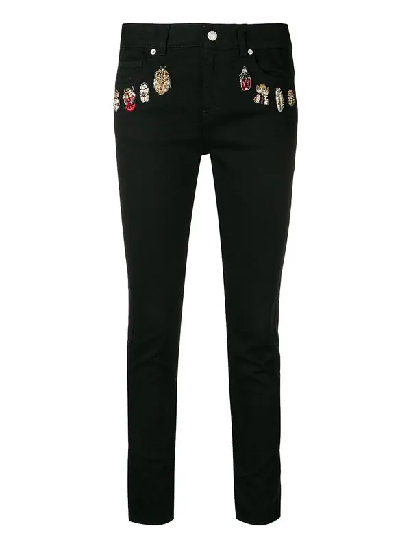Alexander McQueen Skinny Jeans With Embroidered Bug Details - Black