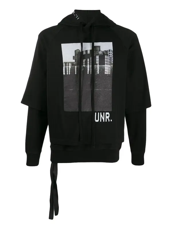 BEN TAVERNITI UNRAVEL PROJECT Photographic-print Layered Hoodie - Black