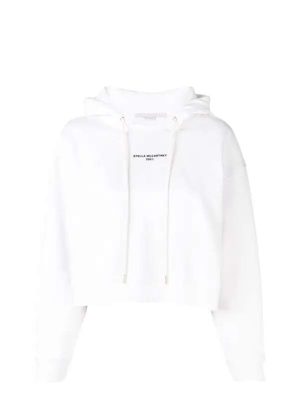Stella McCartney Cropped Logo Print Hoodie - White