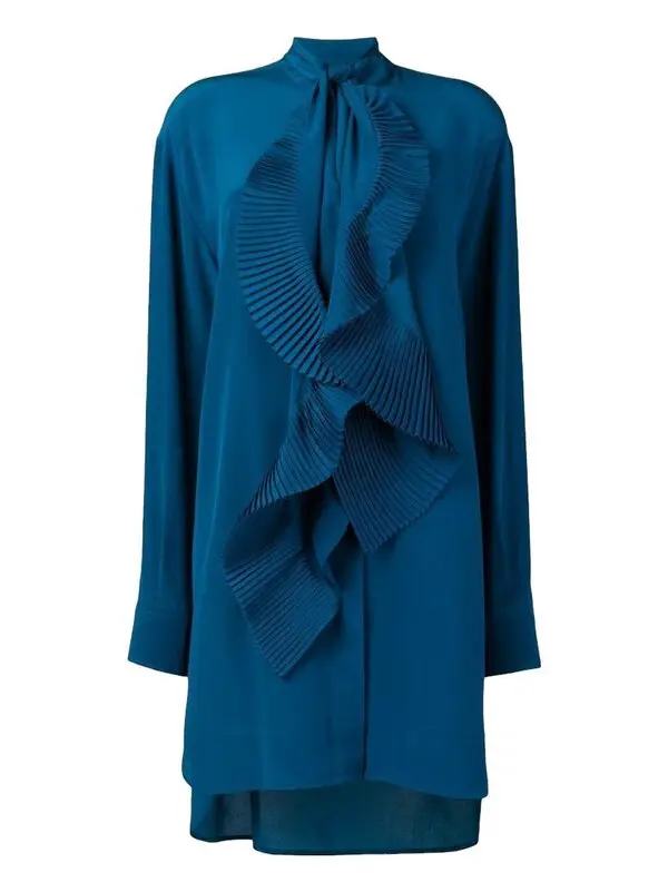 Givenchy Pleated Scarf Shirt Dress - Blue