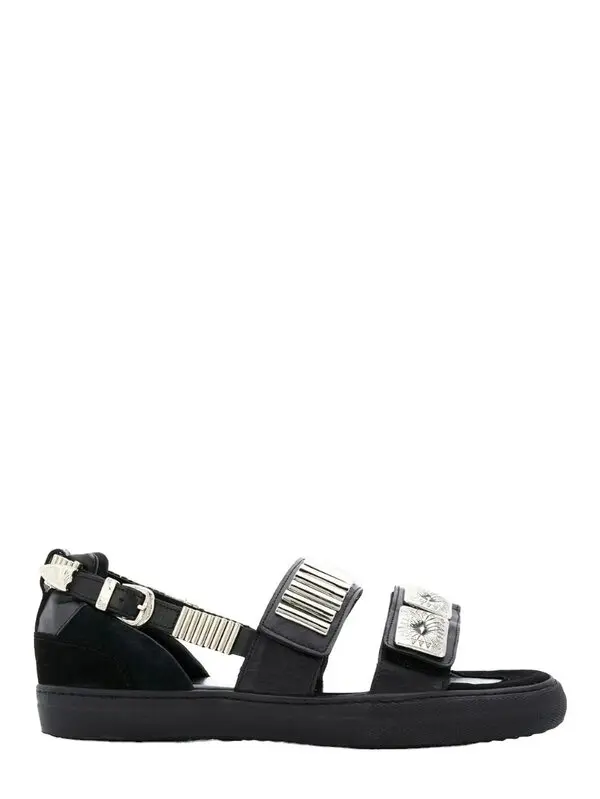 TOGA VIRILIS Leather Touch-strap Sandals With Silver-tone Embellishments - Black