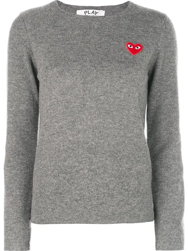 Play Comme Des Garcon Heart-appliqué Sweater - Grey